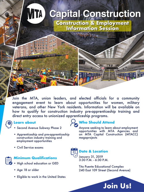 MTA Capital Construction Subway Jobs Info Session In Harlem