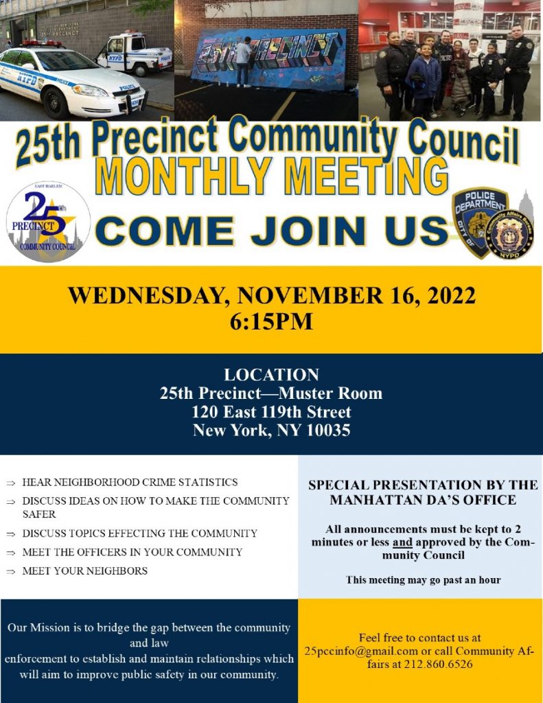 25th Precinct Community Council Meeting This Month In Harlem